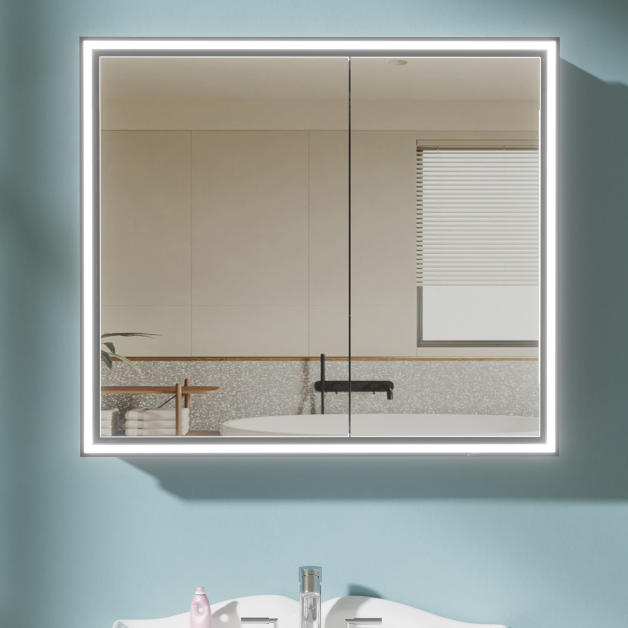 Latitude Run® 30" Wx32" H Dimmable LED Medicine Cabinet 2-Door with Mirror Anti-Fog Recessed ...